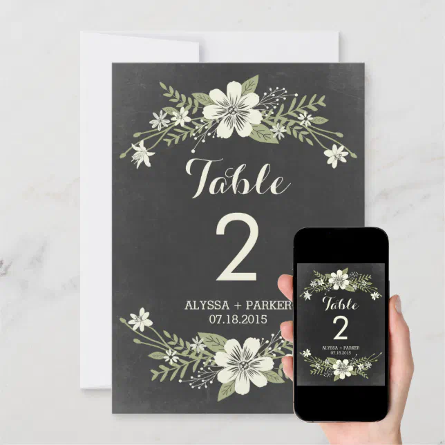 Chalkboard Blooms Double-Sided Table Number Card | Zazzle