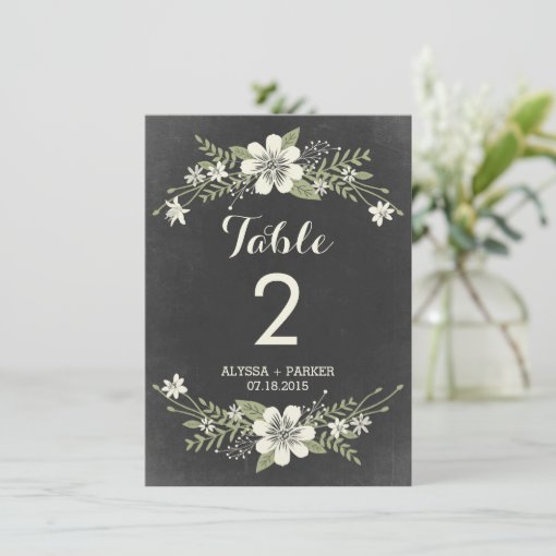 Chalkboard Blooms Double-Sided Table Number Card | Zazzle