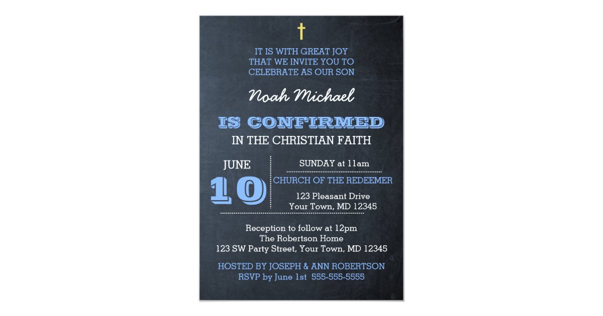 Chalkboard Blue Confirmation Invitation | Zazzle.com