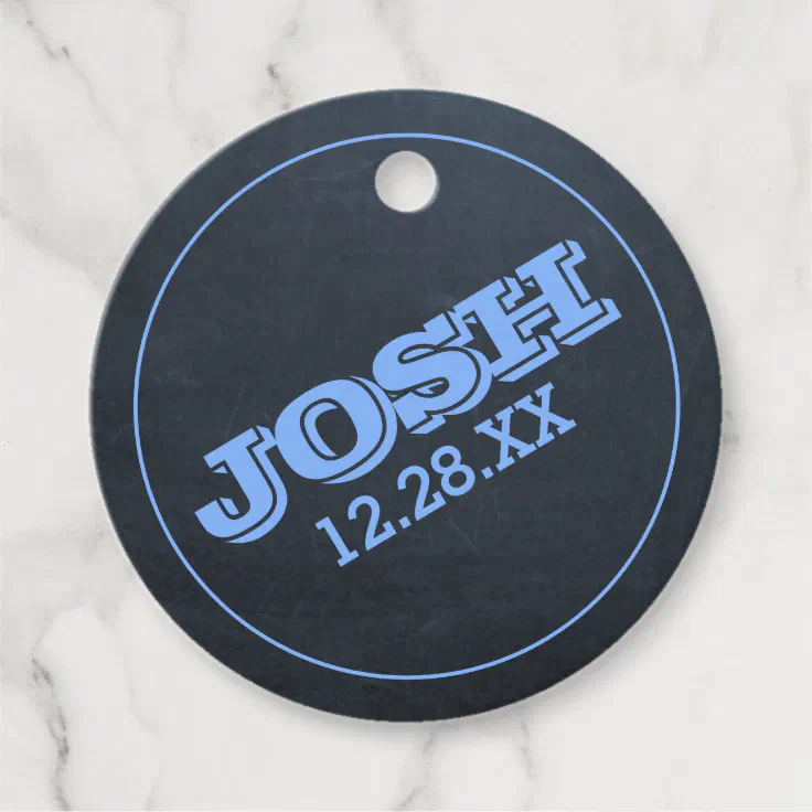 Chalkboard Blue Name Logo Favor Tags | Zazzle