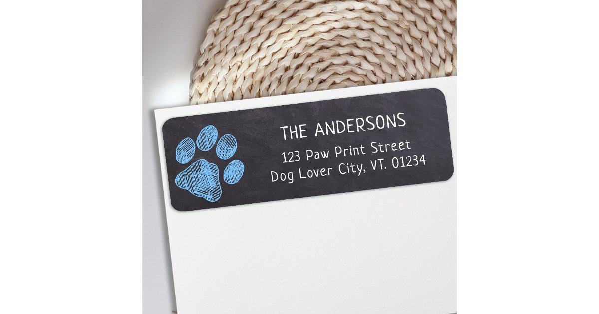 Chalkboard Blue Paw Print Address Label | Zazzle
