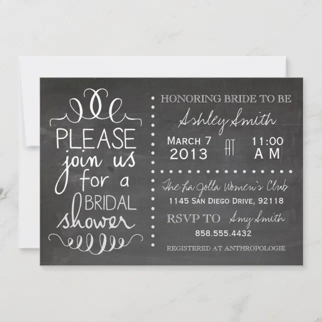 Chalkboard Bridal Shower Invitation | Zazzle