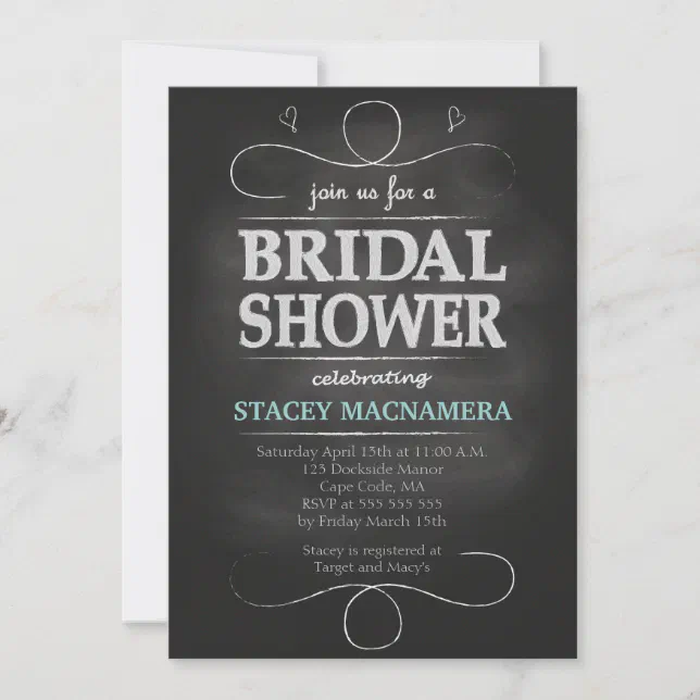 Chalkboard Bridal Shower Invitation | Zazzle