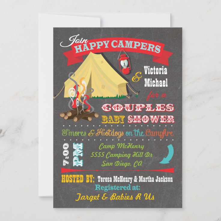 Chalkboard Camping Baby Shower Invitations | Zazzle