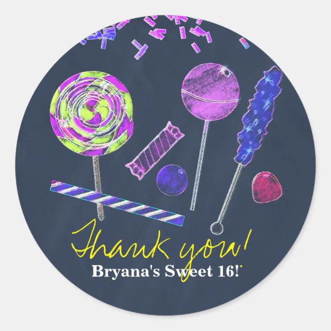 Chalkboard Candy Land Sweets Chalk Doodles Party Classic Round Sticker ...