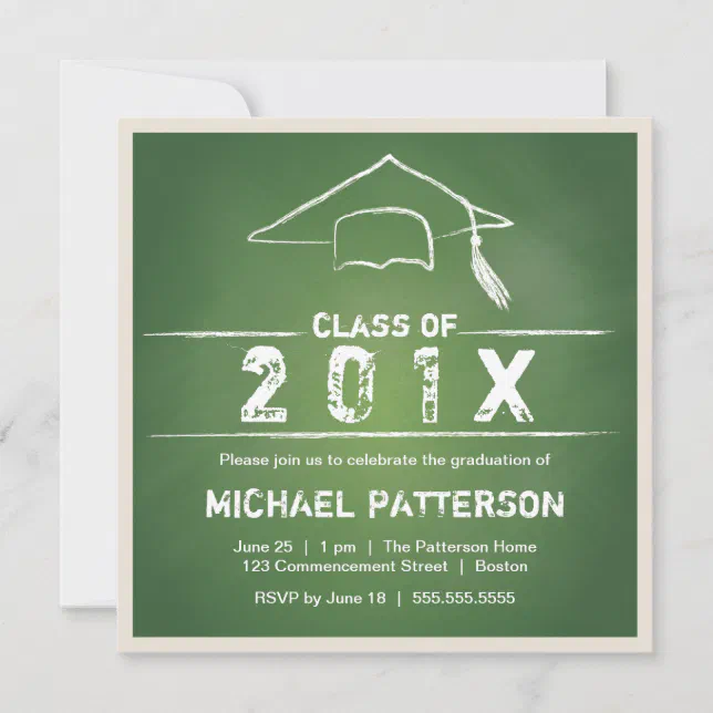 Chalkboard Cap and Tassel Graduation Party Invitation | Zazzle