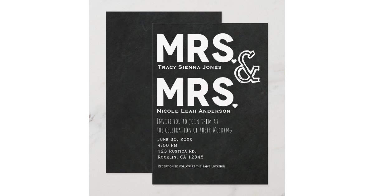 Chalkboard Chalk Mrs. & Mrs. Wedding Engagement Invitation | Zazzle