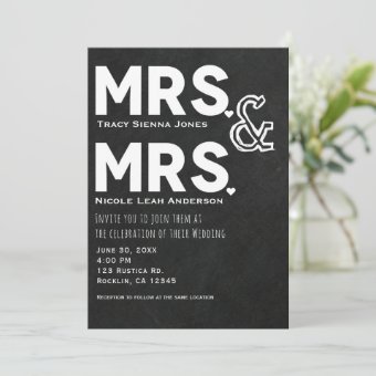 Chalkboard Chalk Mrs. & Mrs. Wedding Engagement Invitation | Zazzle