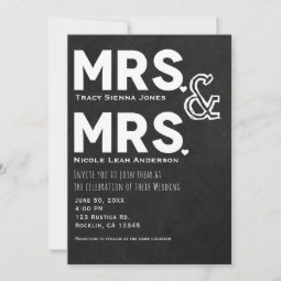 Chalkboard Chalk Mrs. & Mrs. Wedding Engagement Invitation | Zazzle