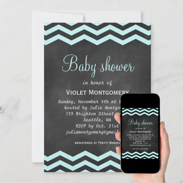 Chalkboard & Chevron Baby Shower Invitation | Zazzle