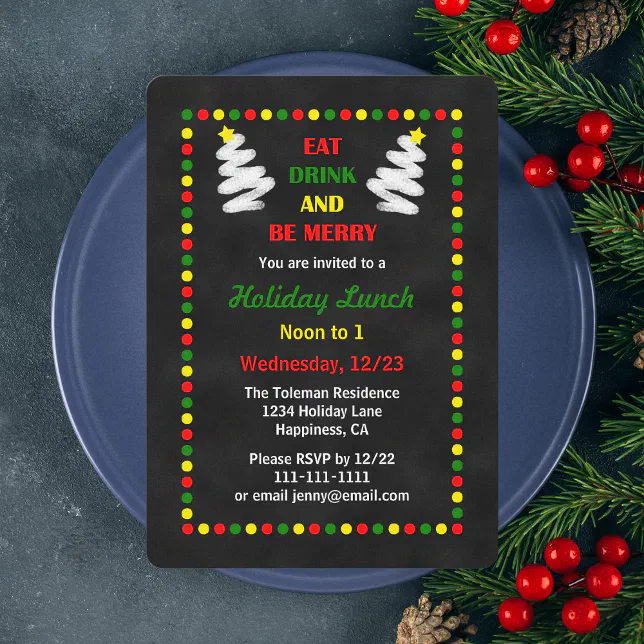 Chalkboard Christmas Lunch or Luncheon Invitation | Zazzle