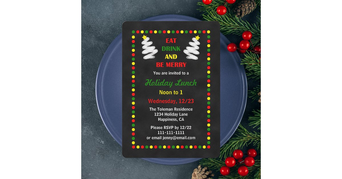 Chalkboard Christmas Lunch or Luncheon Invitation | Zazzle