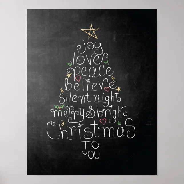 Chalkboard Christmas poster Love Joy Peace Believe | Zazzle