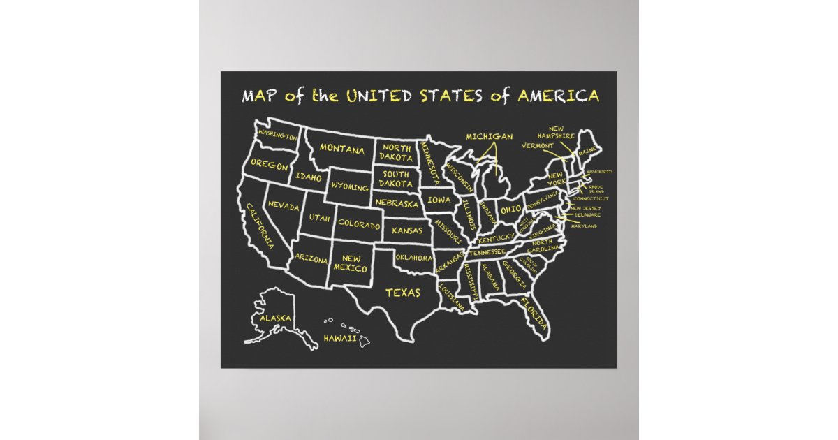 Chalkboard Classroom Map of the United States Poster | Zazzle