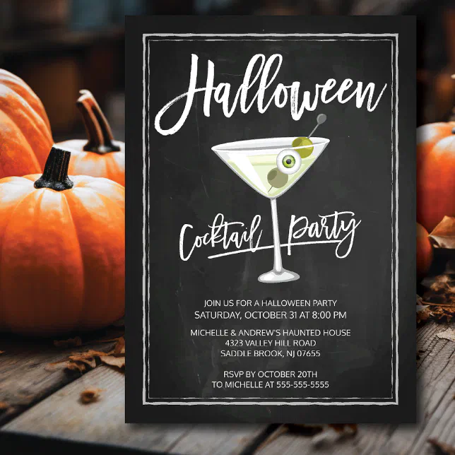 Chalkboard Cocktail Party Halloween Party Invitation | Zazzle