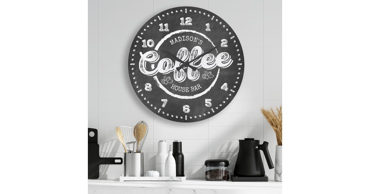 Chalkboard Coffee House Monogram Custom Large Clock | Zazzle