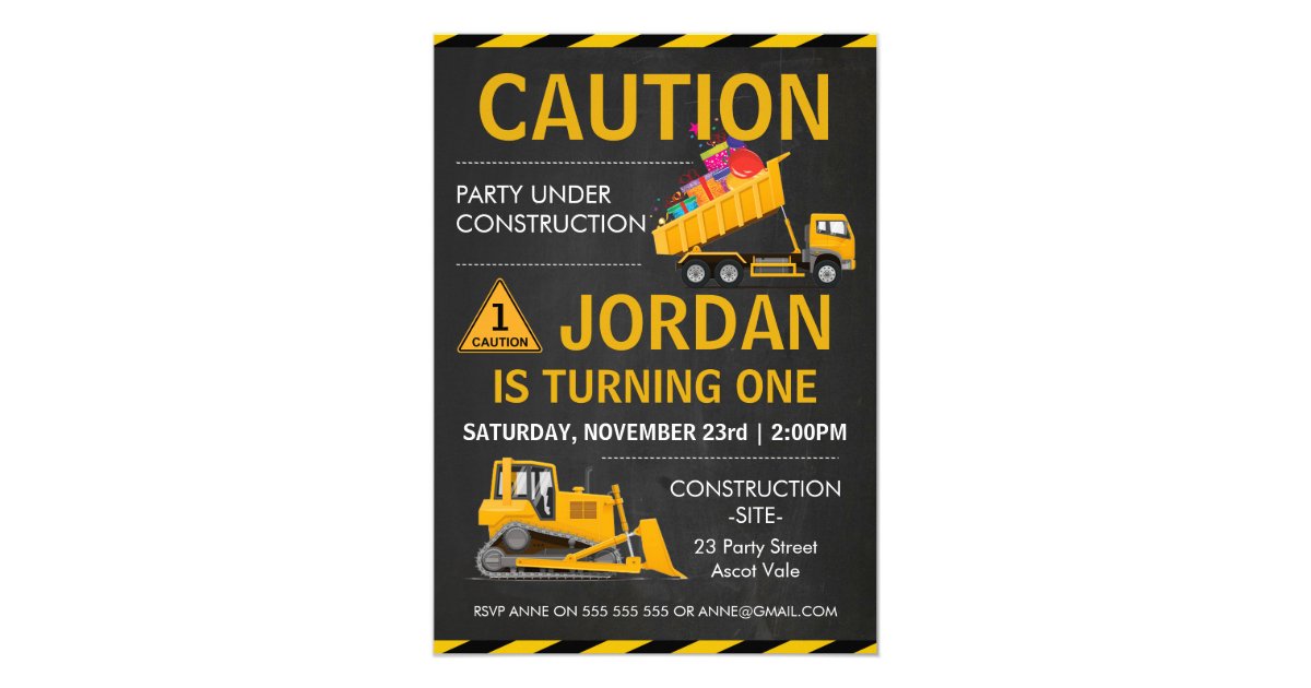 Chalkboard Construction Birthday Party RSVP Invitation | Zazzle.com