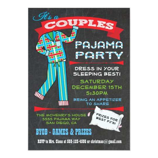 Chalkboard Couples Pajama Party Invitations