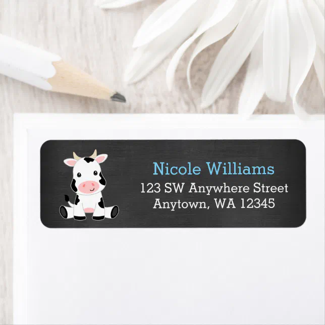 Chalkboard Cow Boy Baby Shower Return Address Label | Zazzle