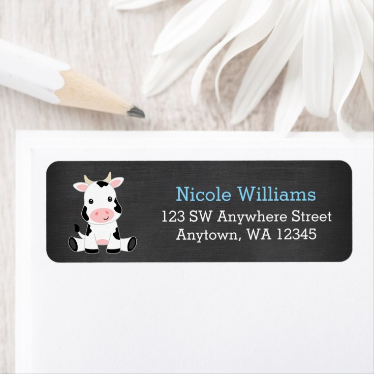 Chalkboard Cow Boy Baby Shower Return Address Label | Zazzle