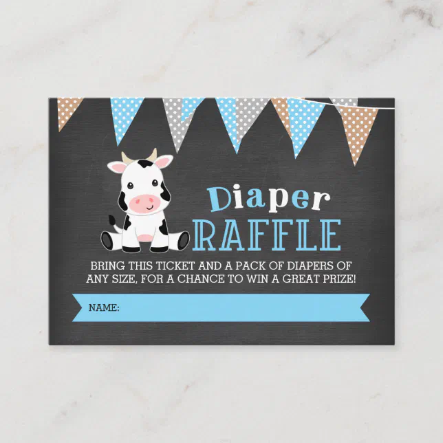 Chalkboard Cow Boy Diaper Raffle Ticket Enclosure Card | Zazzle