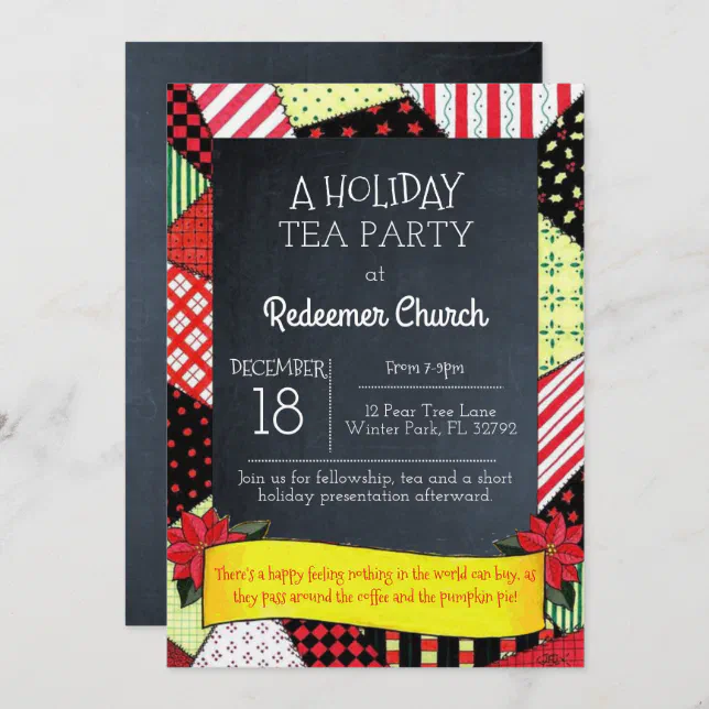 Chalkboard Crazy Quilt Holiday Party Invitation | Zazzle