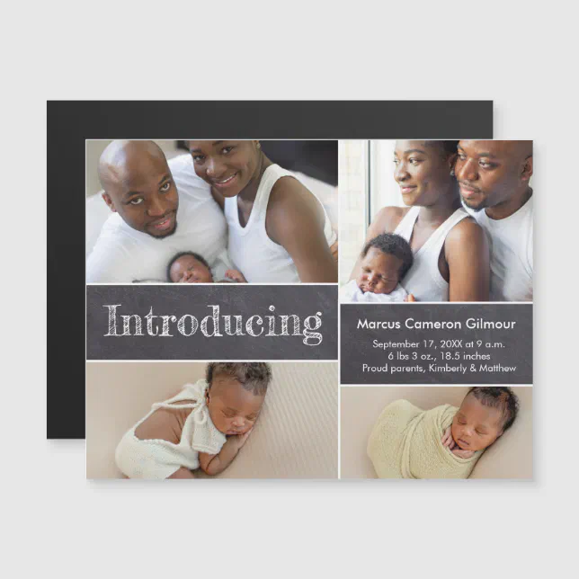 Chalkboard Custom Introducing Newborn Baby photos Magnetic Invitation ...