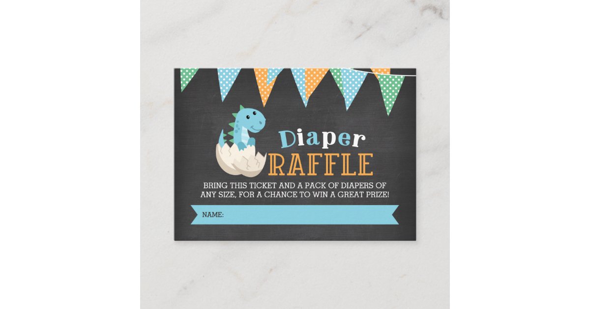 Chalkboard Dinosaur Boy Diaper Raffle Ticket Enclosure Card | Zazzle