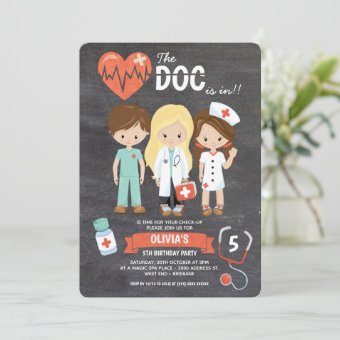 Chalkboard Doc Is In Doctor Birthday Invitation | Zazzle