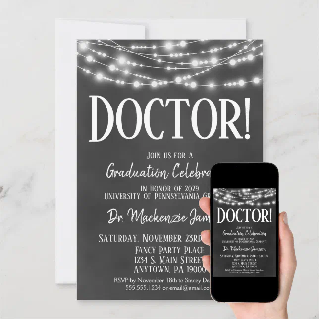 Chalkboard Doctor Graduation Party Invitation | Zazzle