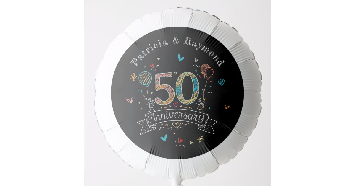 Chalkboard Doodles 50th Anniversary Personalized Balloon | Zazzle