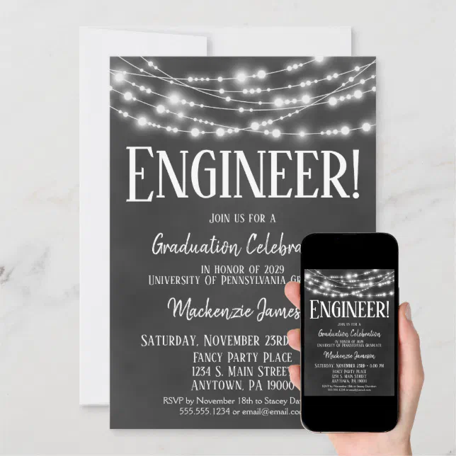 Chalkboard Engineer Graduation Party Invitation | Zazzle