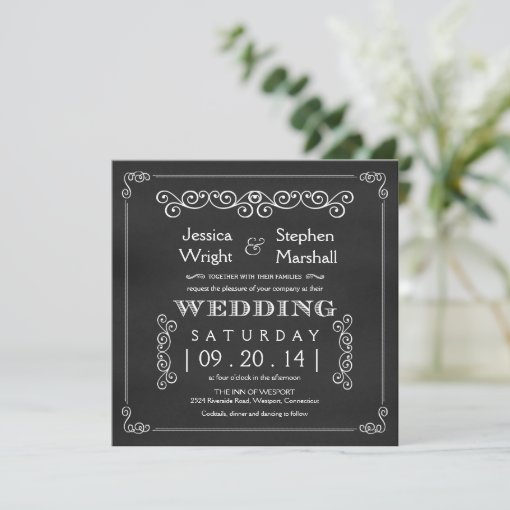 Chalkboard Fancy Square Wedding Invitations | Zazzle
