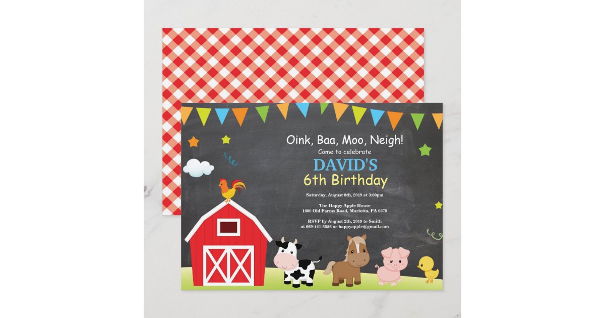 Chalkboard Farm Birthday Invitation Barnyard Party | Zazzle