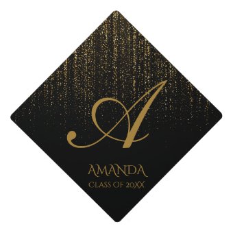 Chalkboard Faux Gold Glitter Monogram Add Name Graduation Cap Topper ...