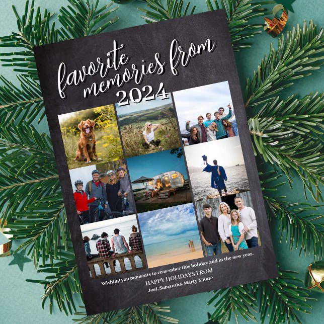 Chalkboard Favorite Memories Yearly Photo Collage Holiday Card | Zazzle