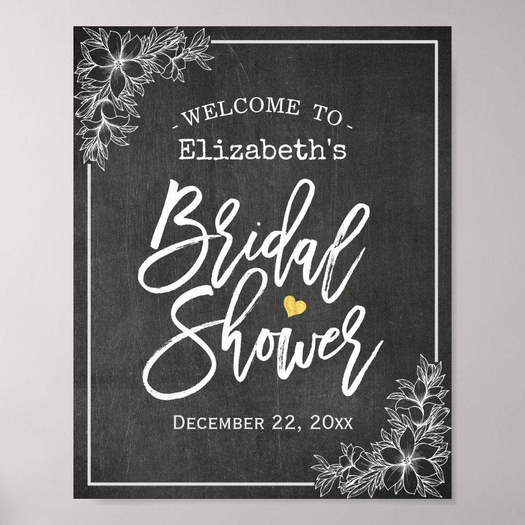 Chalkboard Floral Bridal Shower Welcome Reception Poster | Zazzle