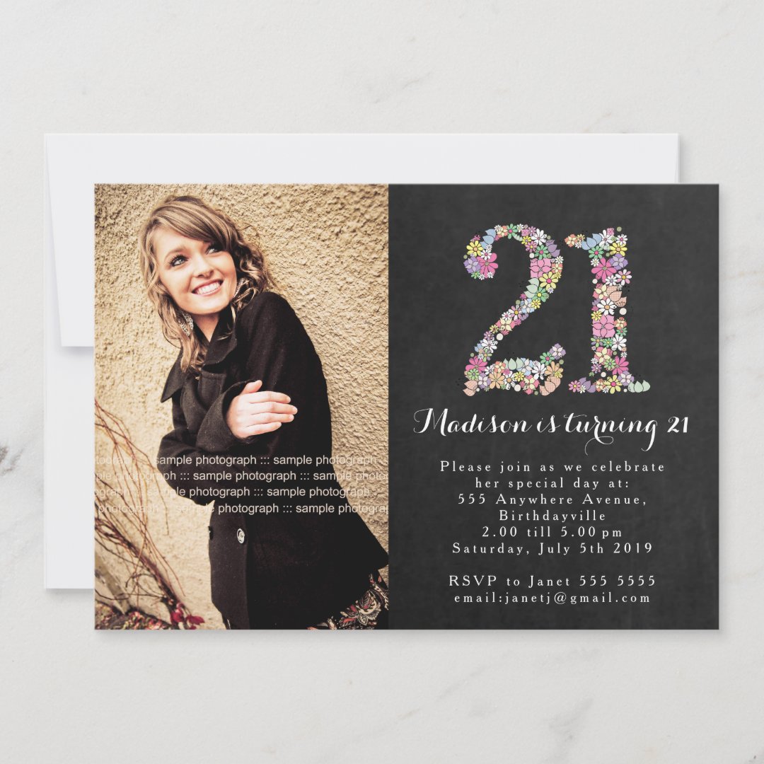 Chalkboard Floral Girls 21st Birthday Party Invite | Zazzle