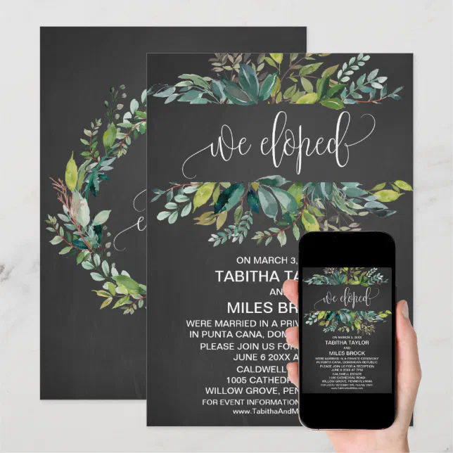 Chalkboard Foliage We Eloped Elopement Reception Invitation | Zazzle