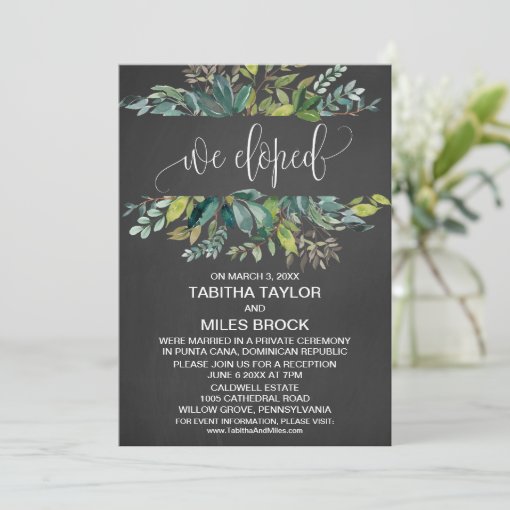 Chalkboard Foliage We Eloped Elopement Reception Invitation | Zazzle
