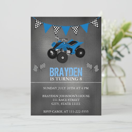 Chalkboard Four Wheeler, ATV Birthday Invitation | Zazzle