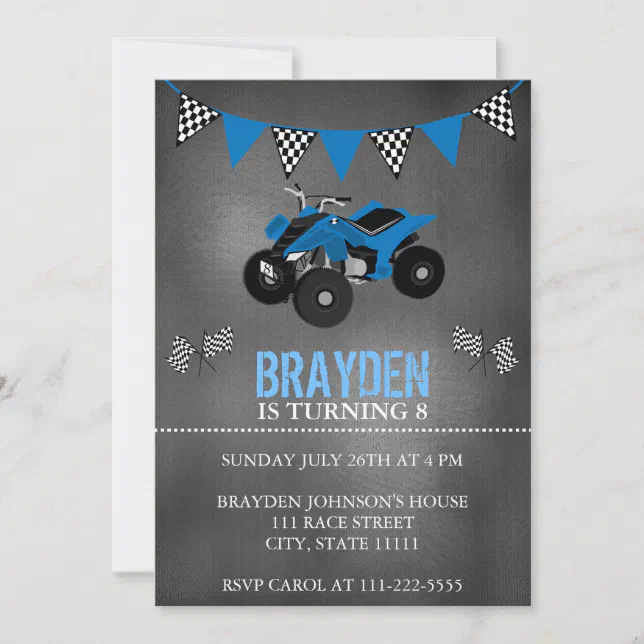 Chalkboard Four Wheeler, ATV Birthday Invitation | Zazzle