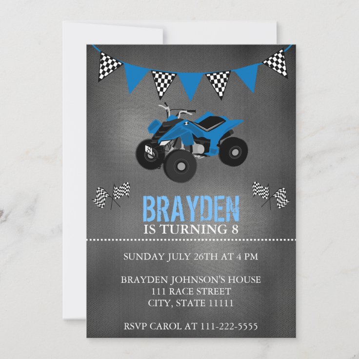 Chalkboard Four Wheeler, ATV Birthday Invitation | Zazzle