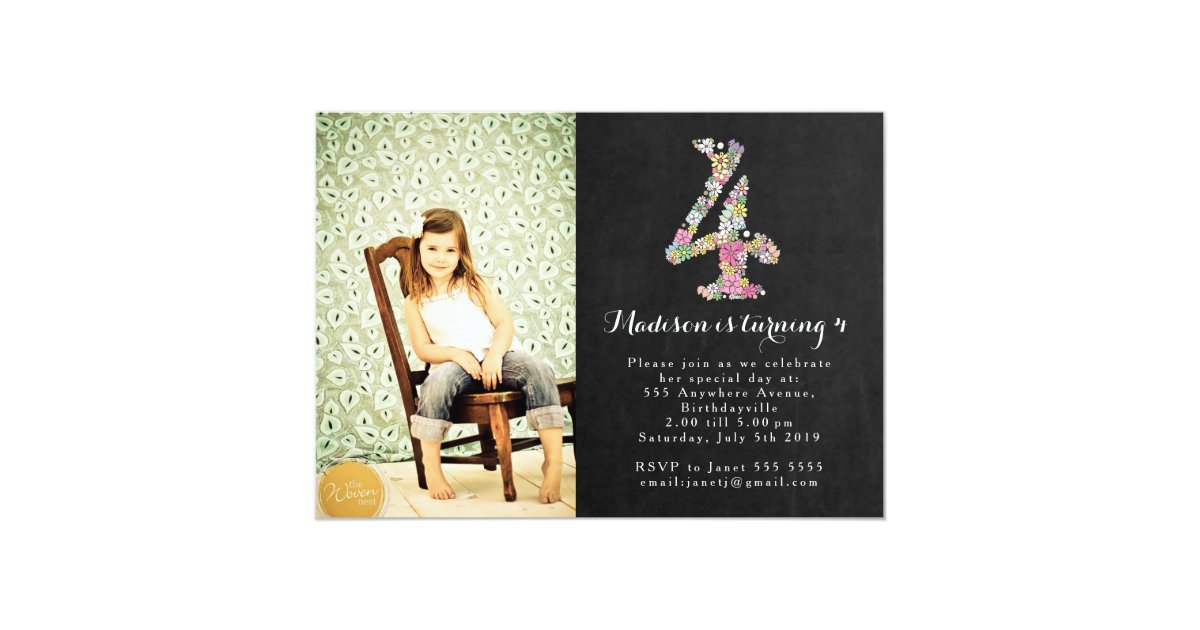 Chalkboard Girls 4th Birthday Party Invitation | Zazzle.com