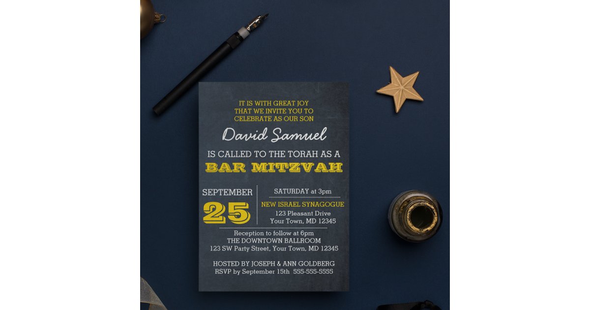 Chalkboard Gold Bar Mitzvah Invitation | Zazzle
