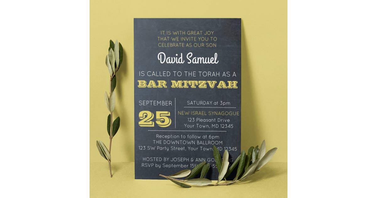 Chalkboard Golden Bar Mitzvah Invitation | Zazzle