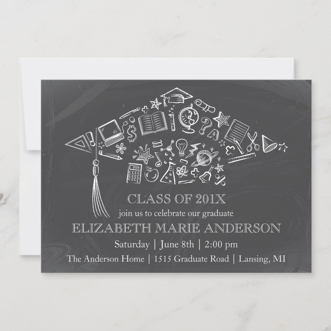 Chalkboard Graduation Cap Invitation | Zazzle
