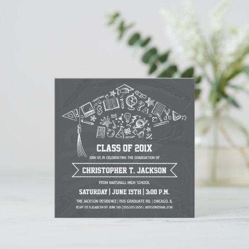 Chalkboard Graduation Cap Invitation with Photo | Zazzle