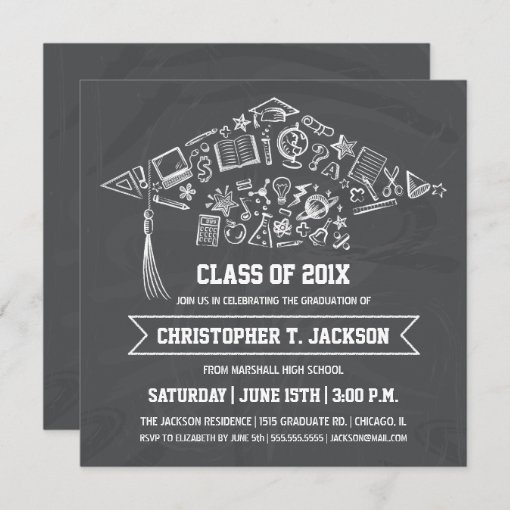 Chalkboard Graduation Cap Invitation with Photo | Zazzle