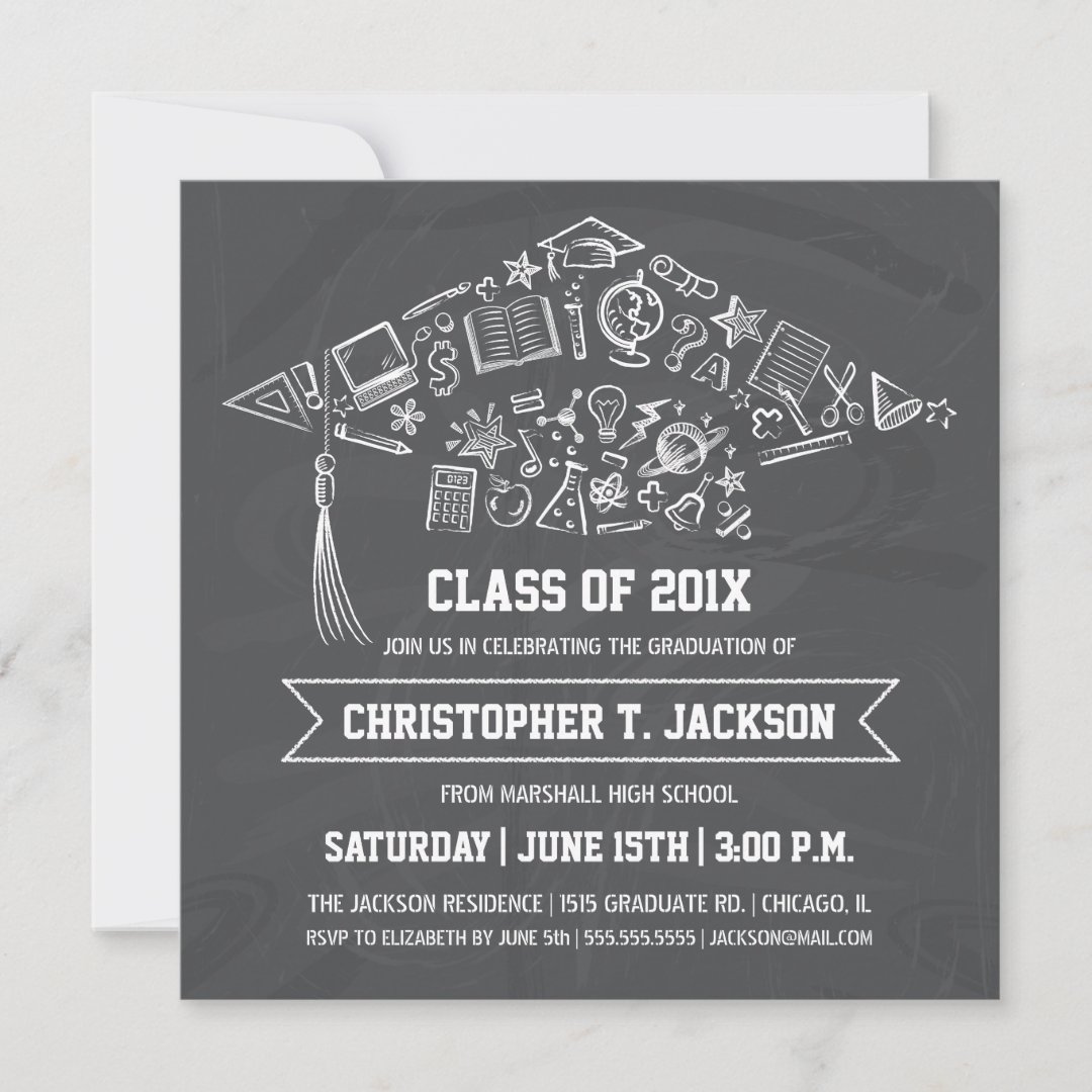 Chalkboard Graduation Cap Invitation with Photo | Zazzle